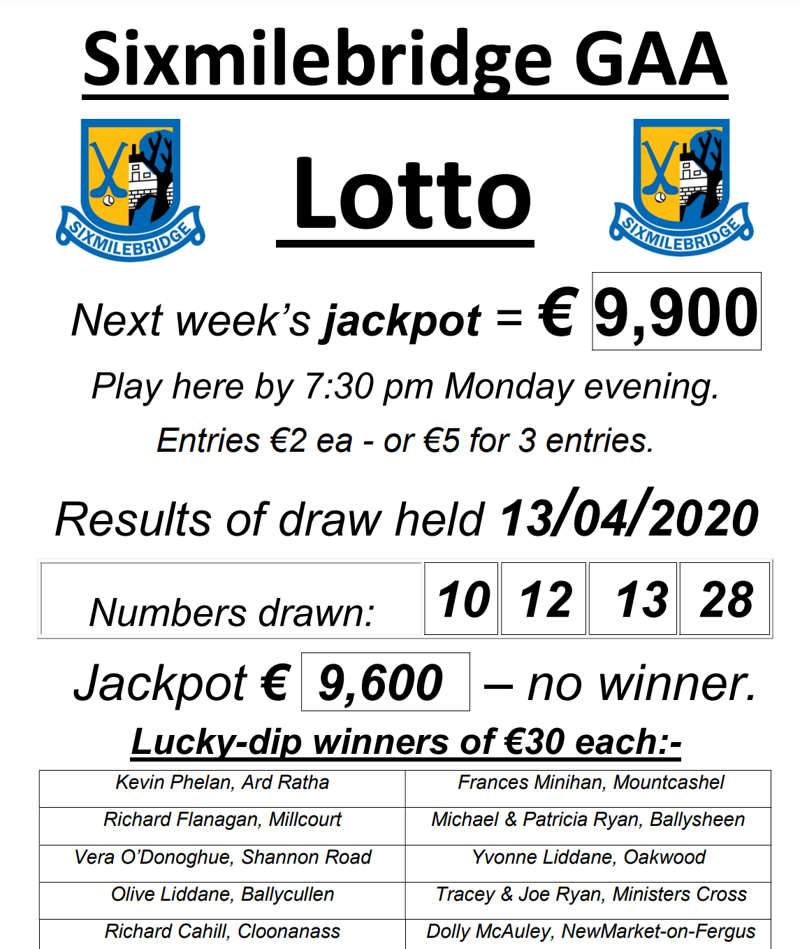 ClubZap Club Lotto Results 13 04 2020 